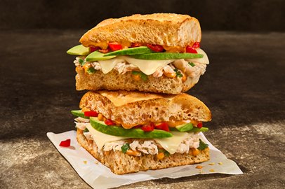 Chicken Green Goddess Caprese Melt - Stacked Toasted Baguette